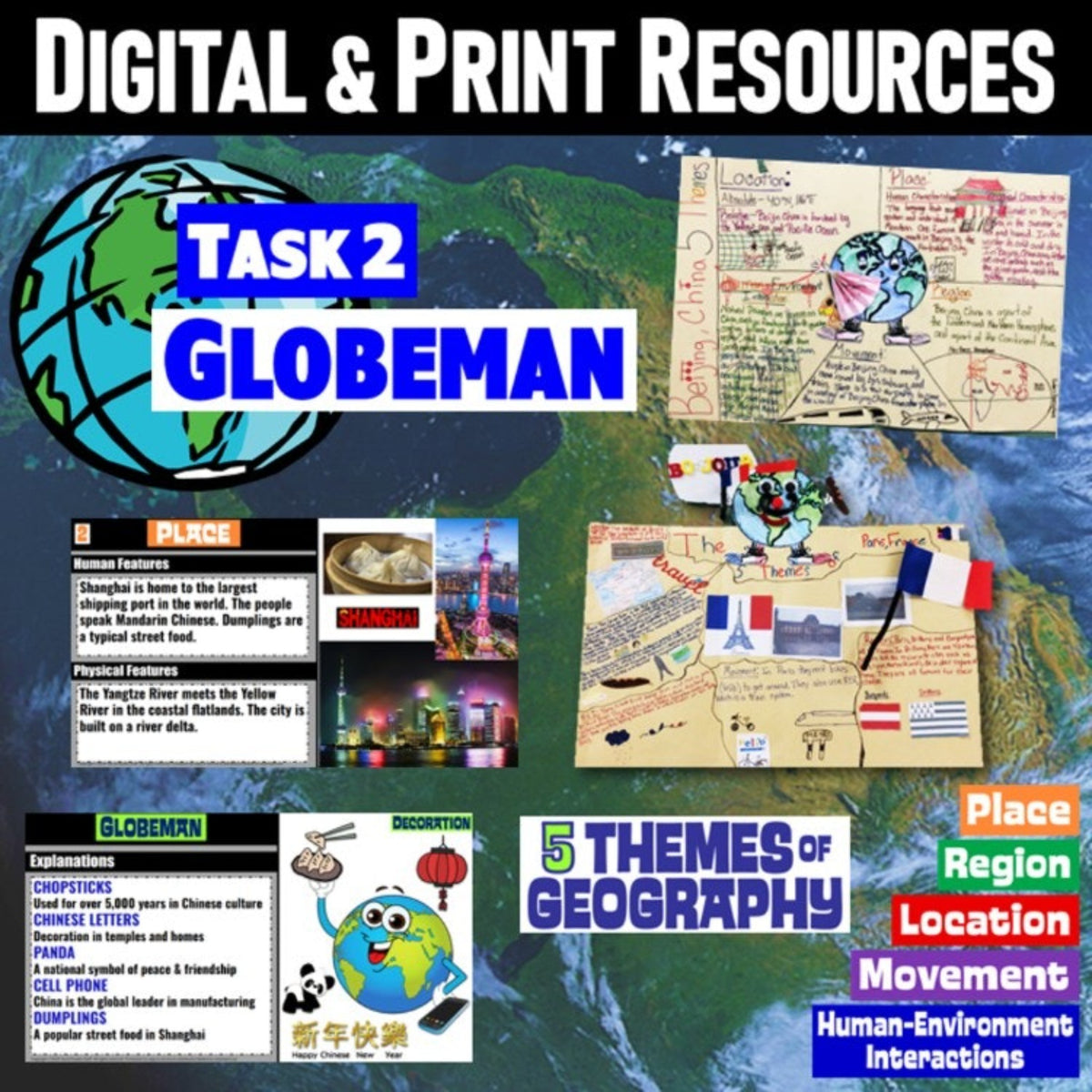 5 Themes of Geography Research Project - GlobeMan PBL Activity - MS Di ...
