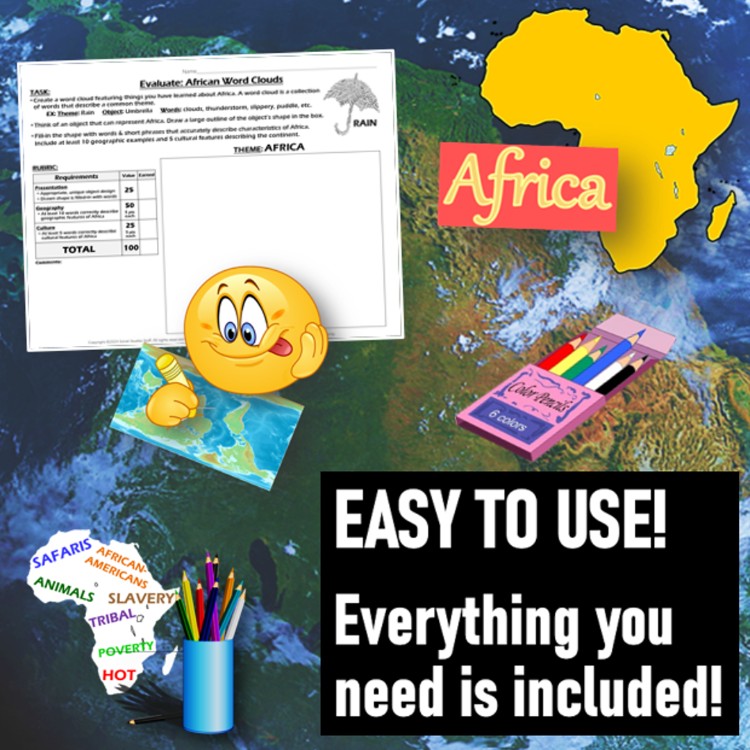 Africa Word Cloud Worksheet - African Culture & Geography Activity - M ...