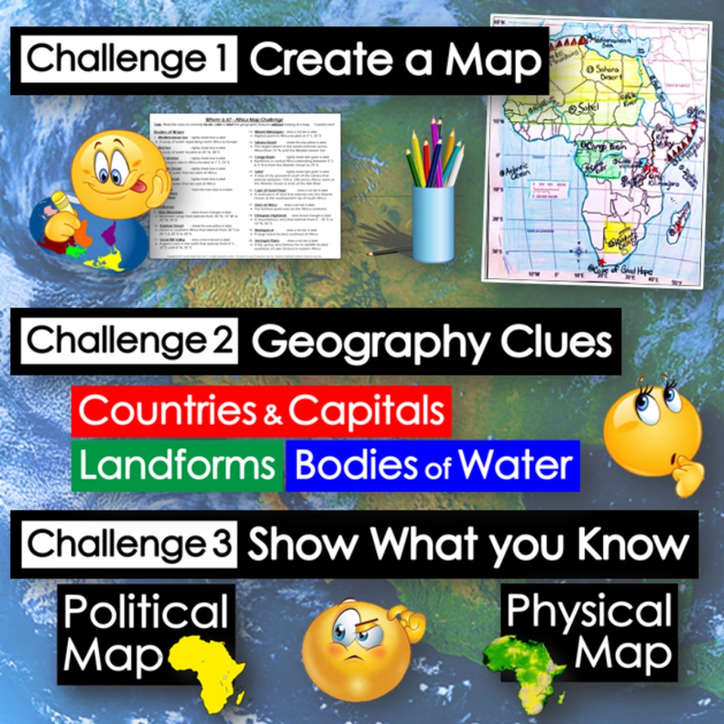 Map Challenge Africa - Fun African Geography Activities - Print & Digi ...