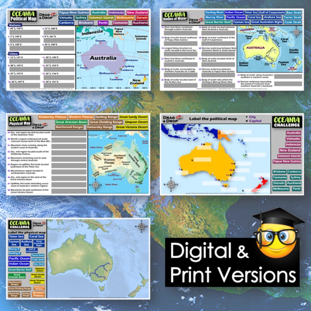 Map Challenge Australia - Fun Geography of Oceania Activities - Print ...