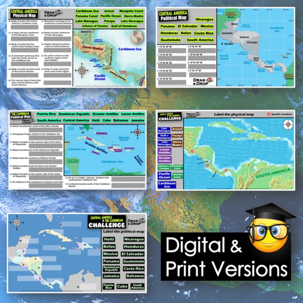 Map Challenge Central America & Caribbean Geography Activities - Print ...
