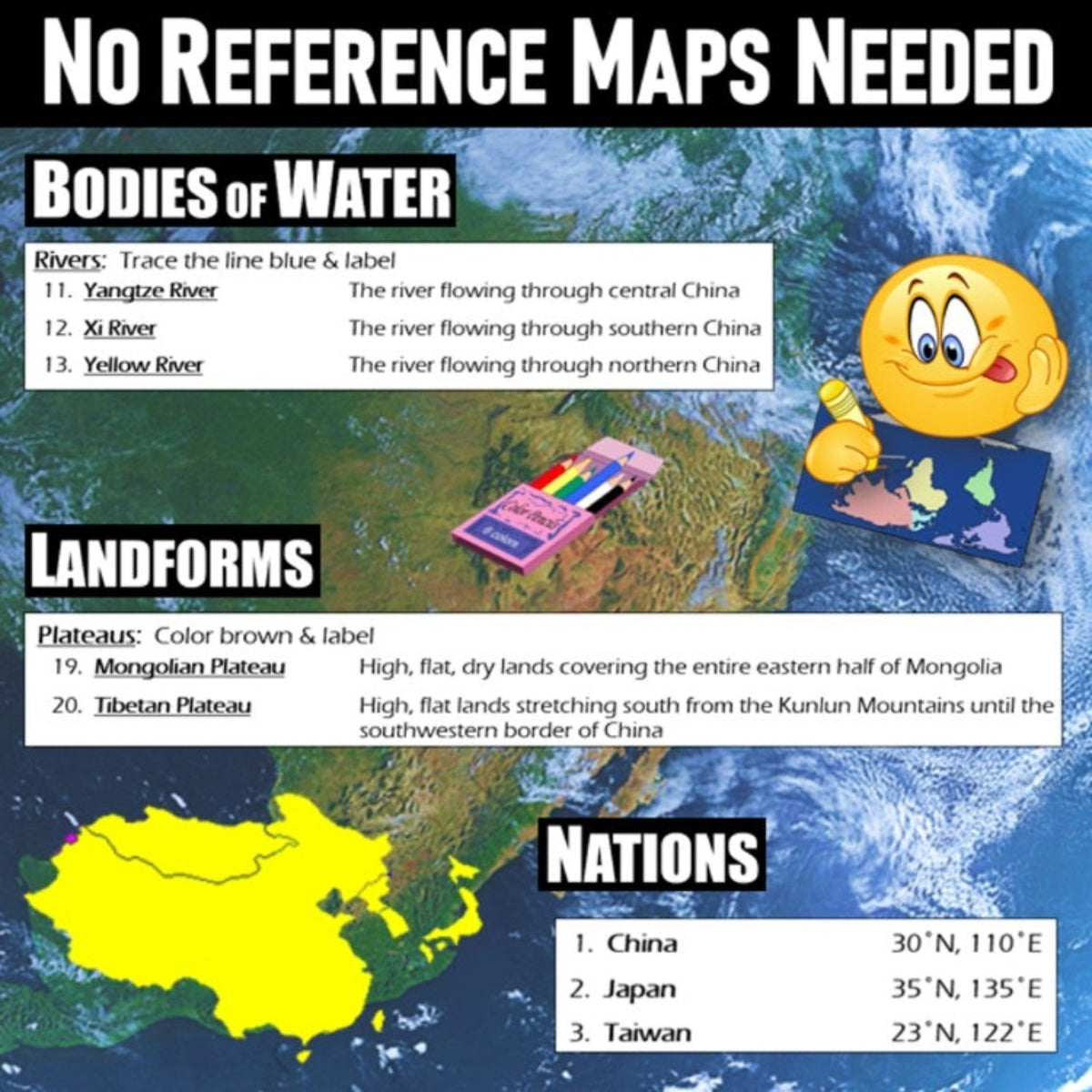 East Asia Geography Activity - China Create a Map Worksheet ...
