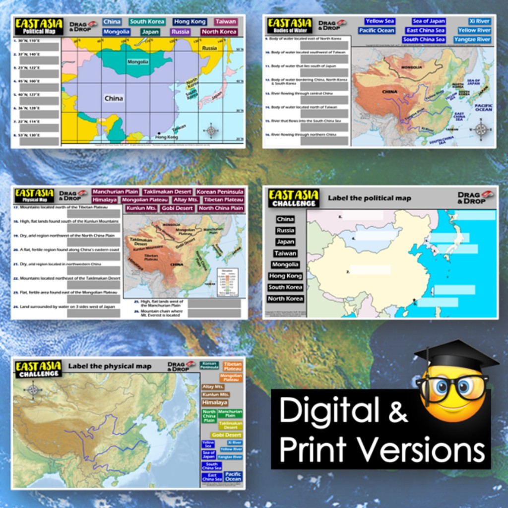 Map Challenge East Asia - Fun Geography of China Activities - Print ...