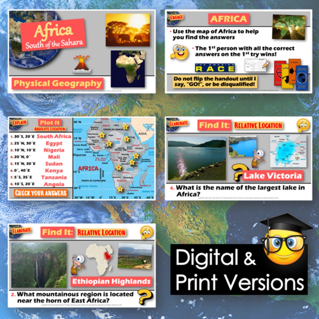 Africa Geography, Landforms, Places Lesson and Map Activities - Print ...