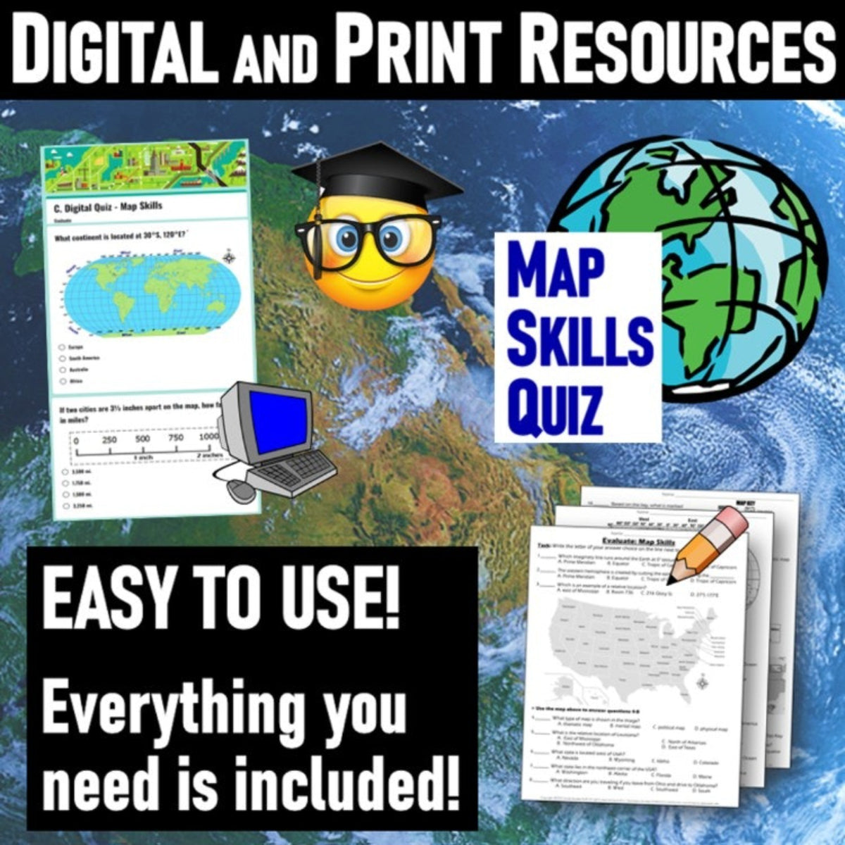 Basic Map Skills Review Puzzles & Quiz - Geography Vocabulary - Print ...