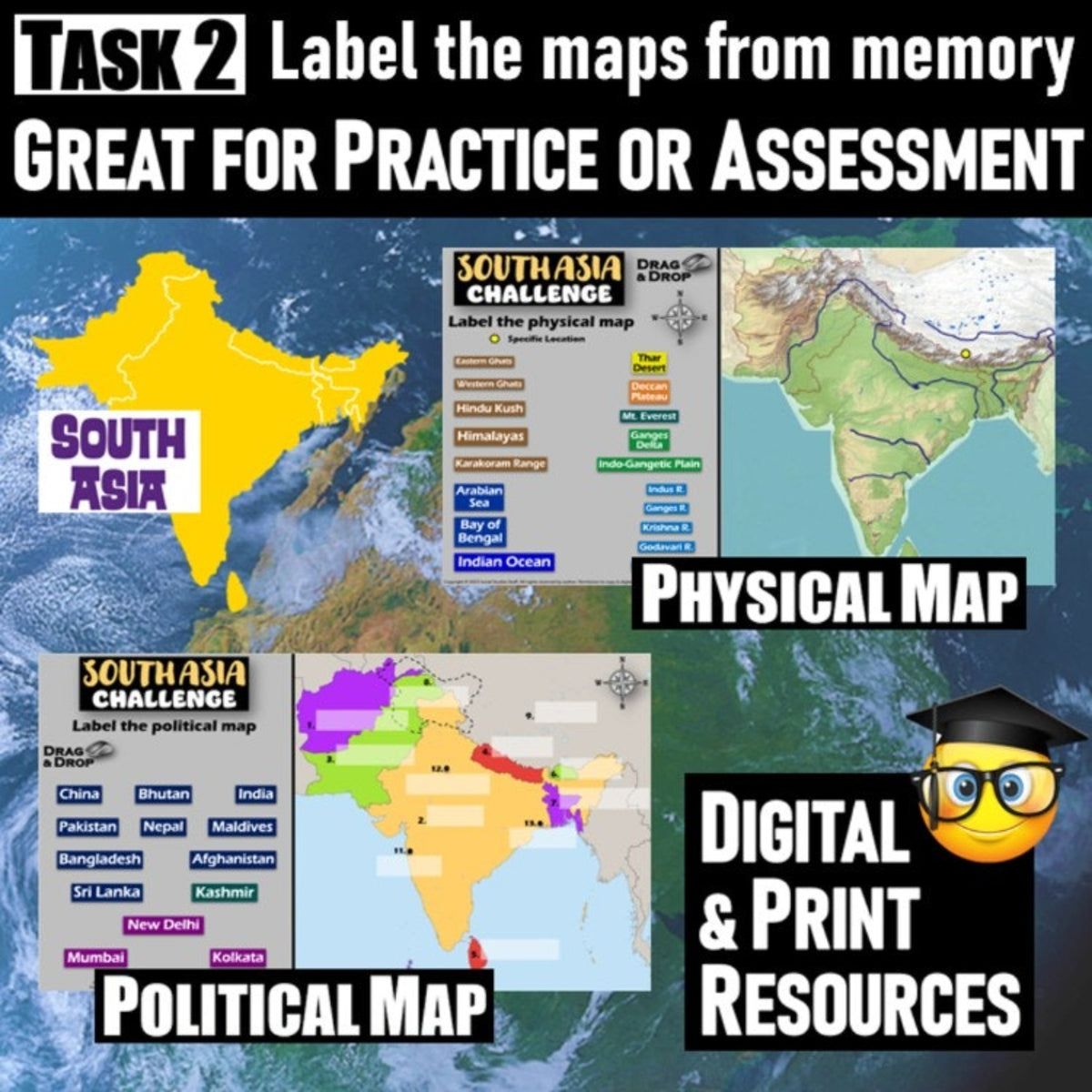 South Asia Geography & India Map Skills Practice Activities - Microsof ...