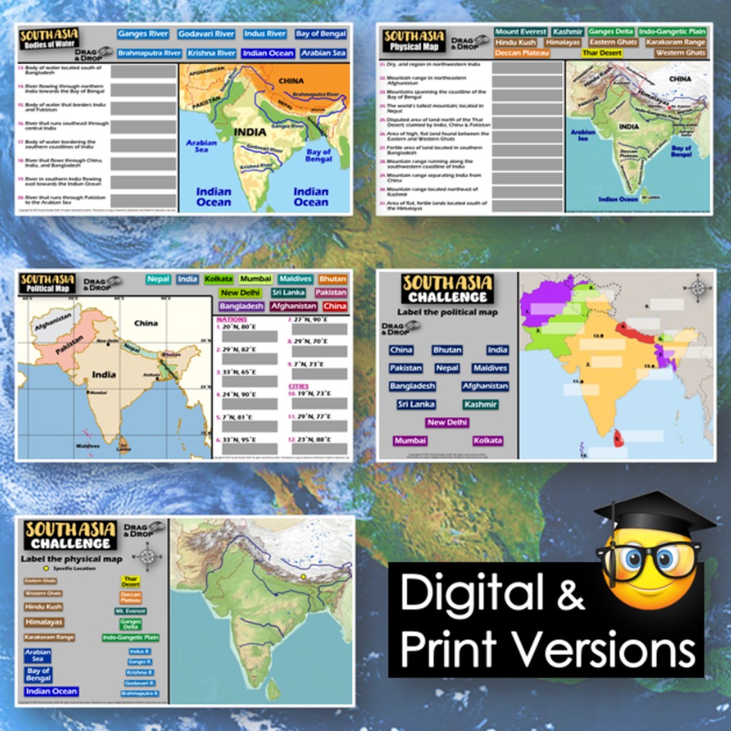 Map Challenge South Asia - Fun Geography of India Activities - Print ...