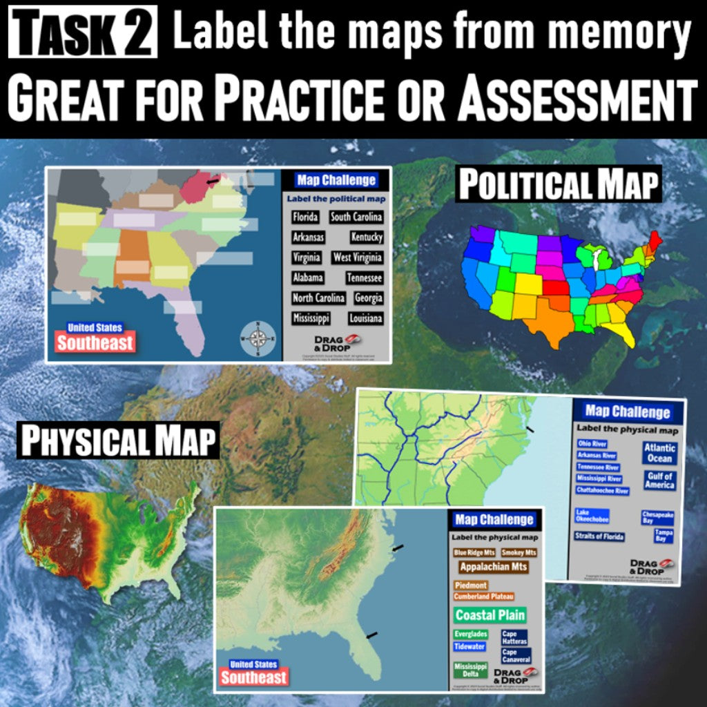 Southeast US Map Challenges - Regions of the United States Geography A ...