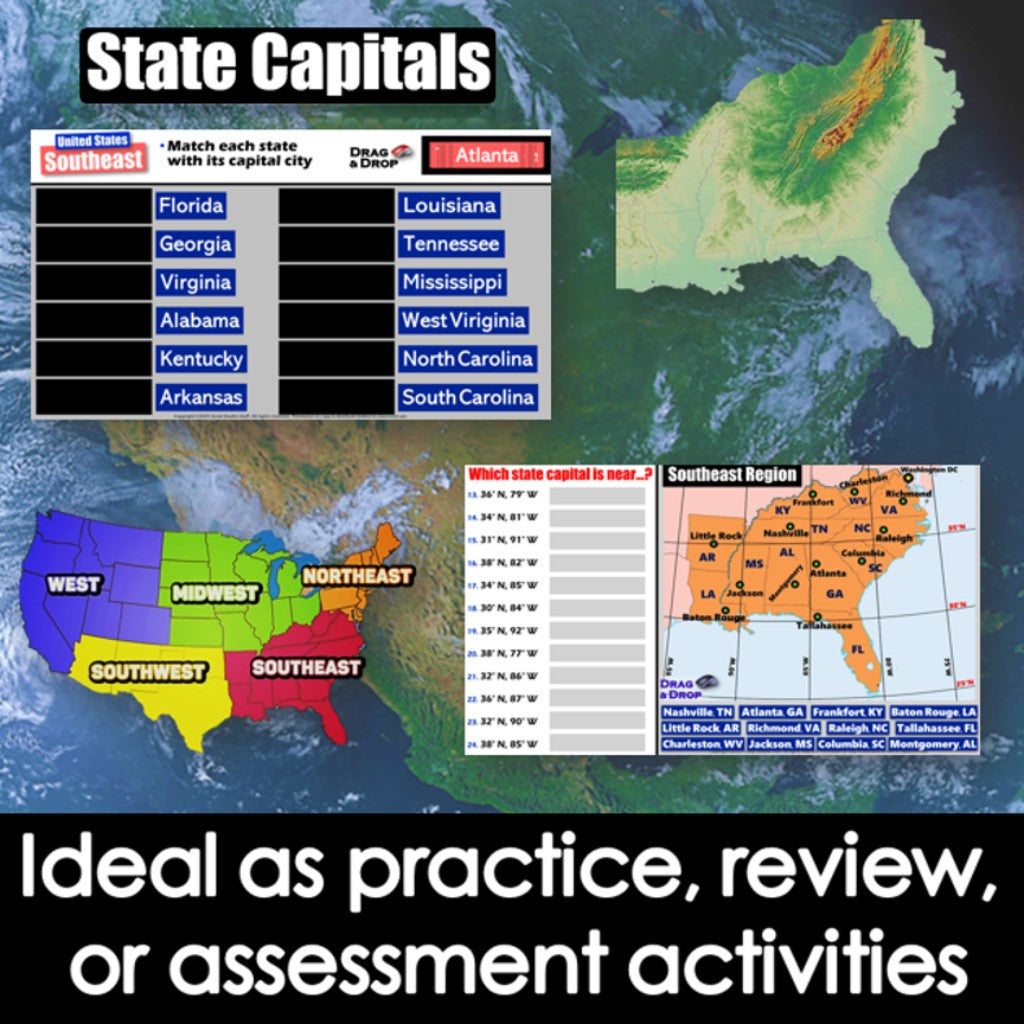 Southeast US Map Challenges - Regions of the United States Geography A ...