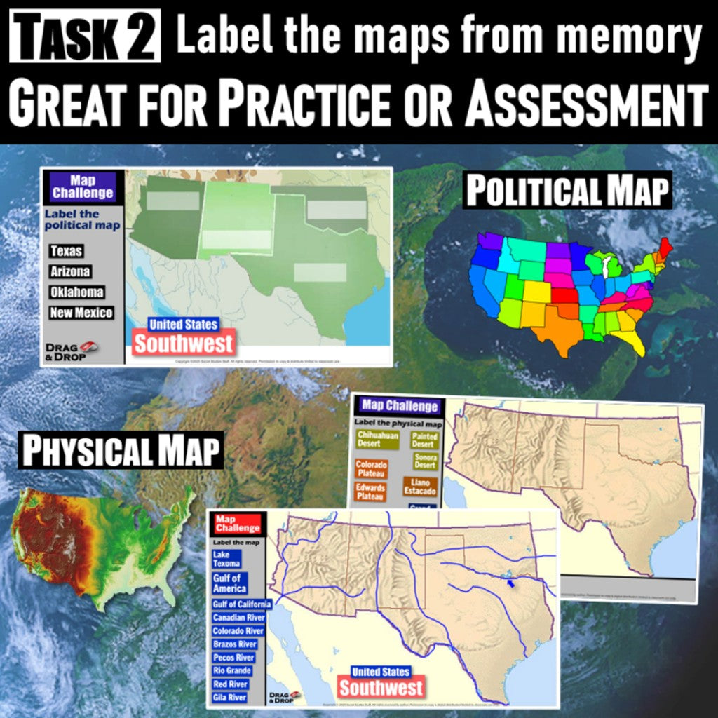 Southwest US Map Challenges - Regions of the United States Geography A ...