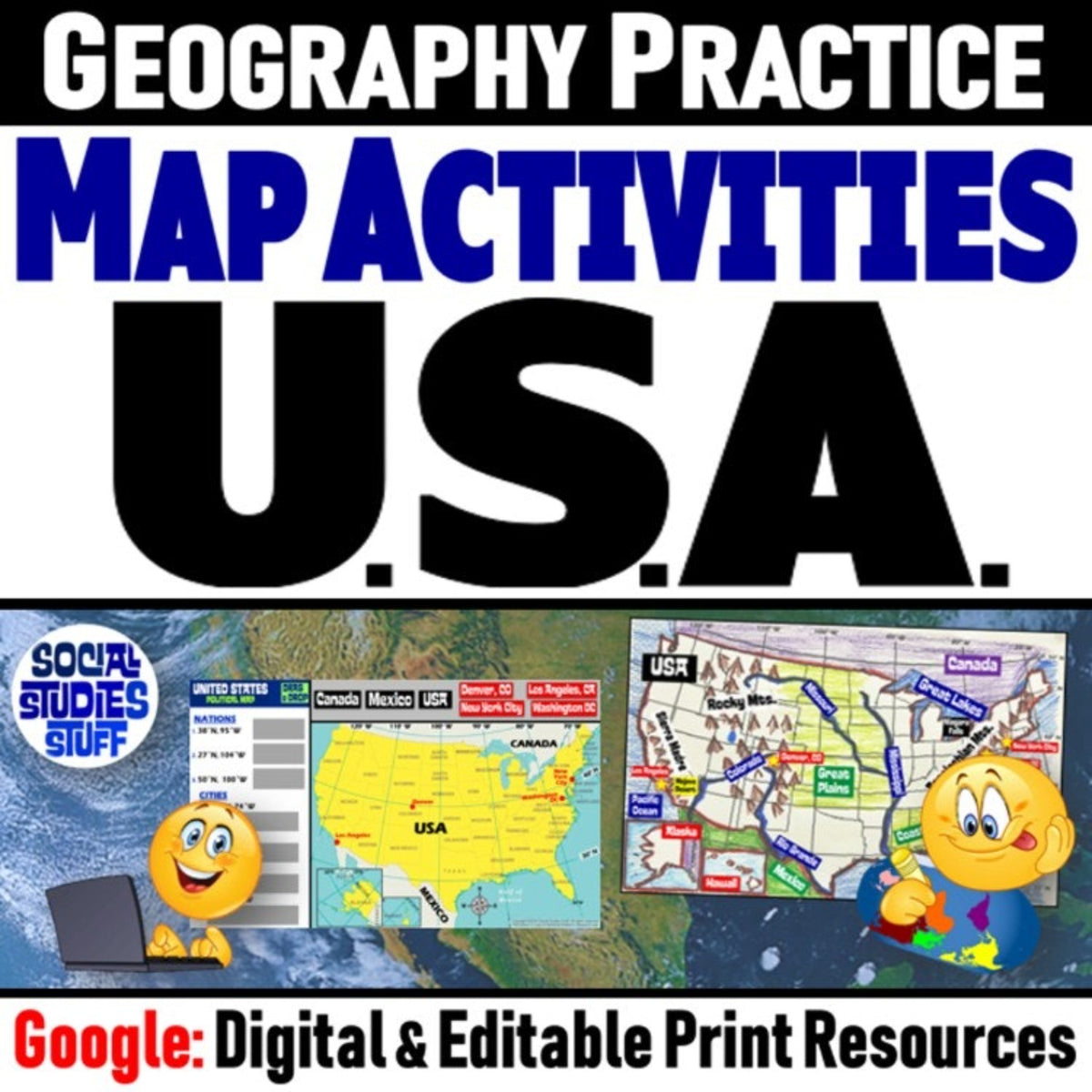 USA Map Challenges - Fun US Geography Activities - Print & Digital ...