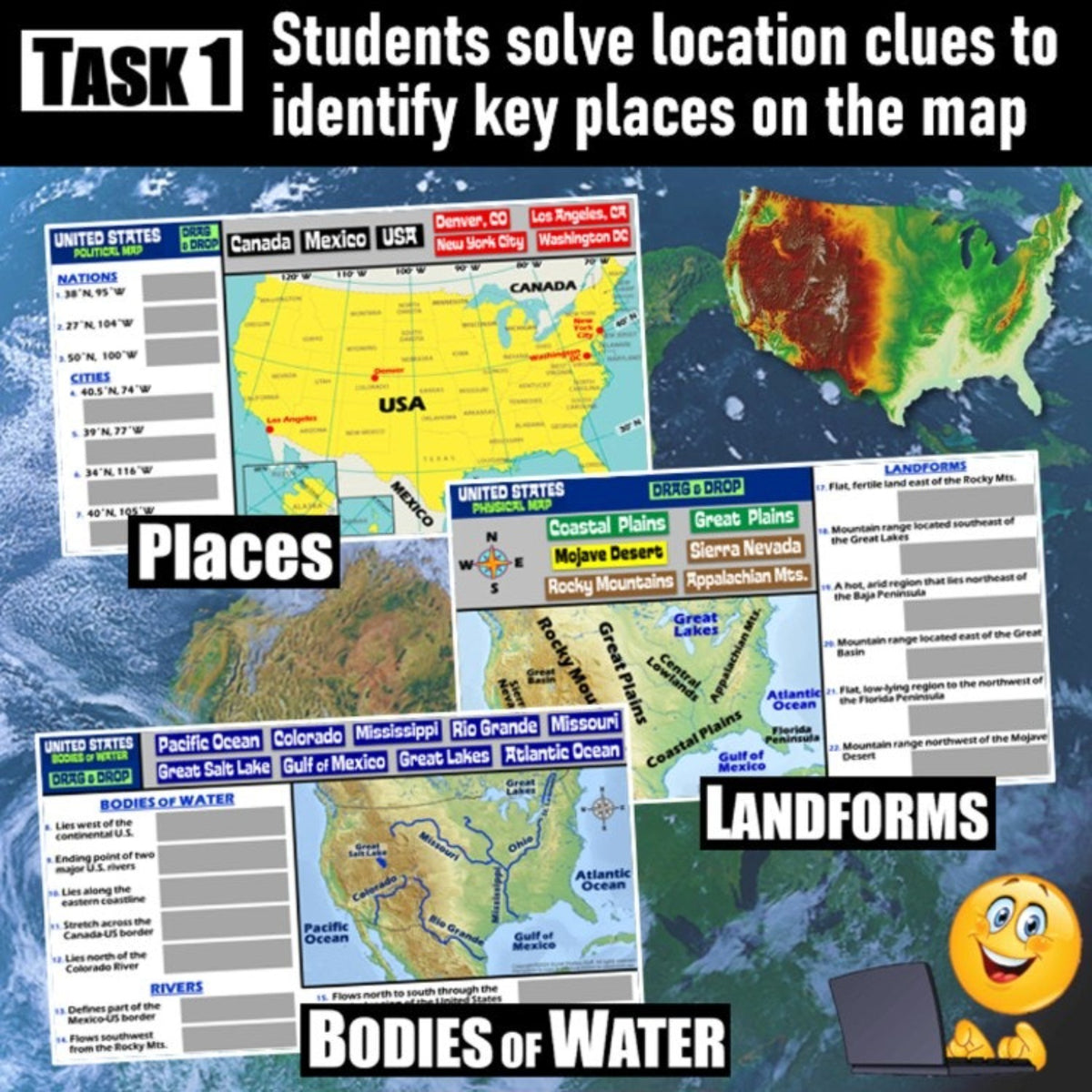 USA Map Challenges - Fun US Geography Activities - Print & Digital ...