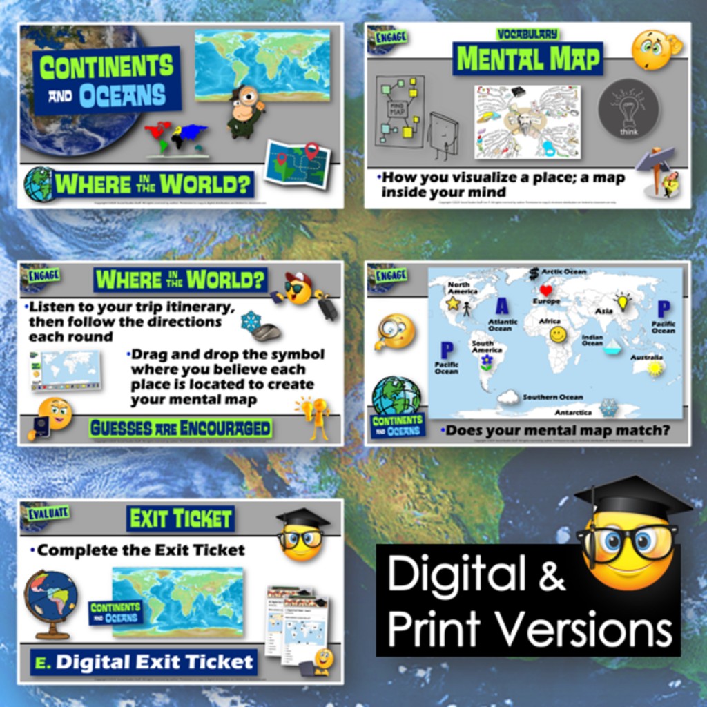 Create a World Mental Map 5E Lesson - Continents and Oceans - Print ...