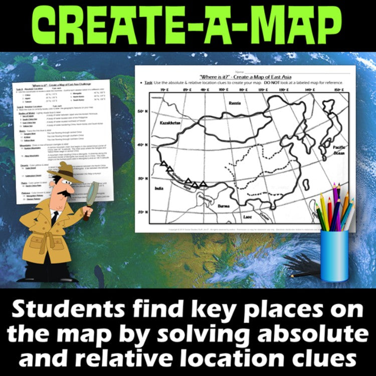 East Asia Create a Map Activity | Solve Location Clues | Eastern Asia ...