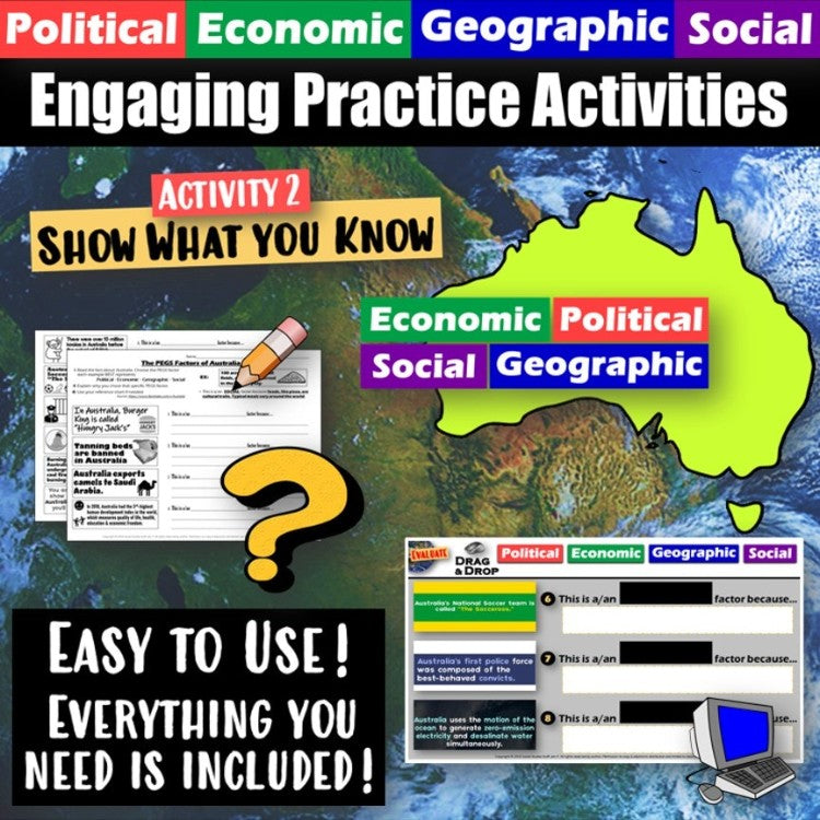 PEGS Factors of Australia 5-E Lesson | Oceania Practice Activities | M ...