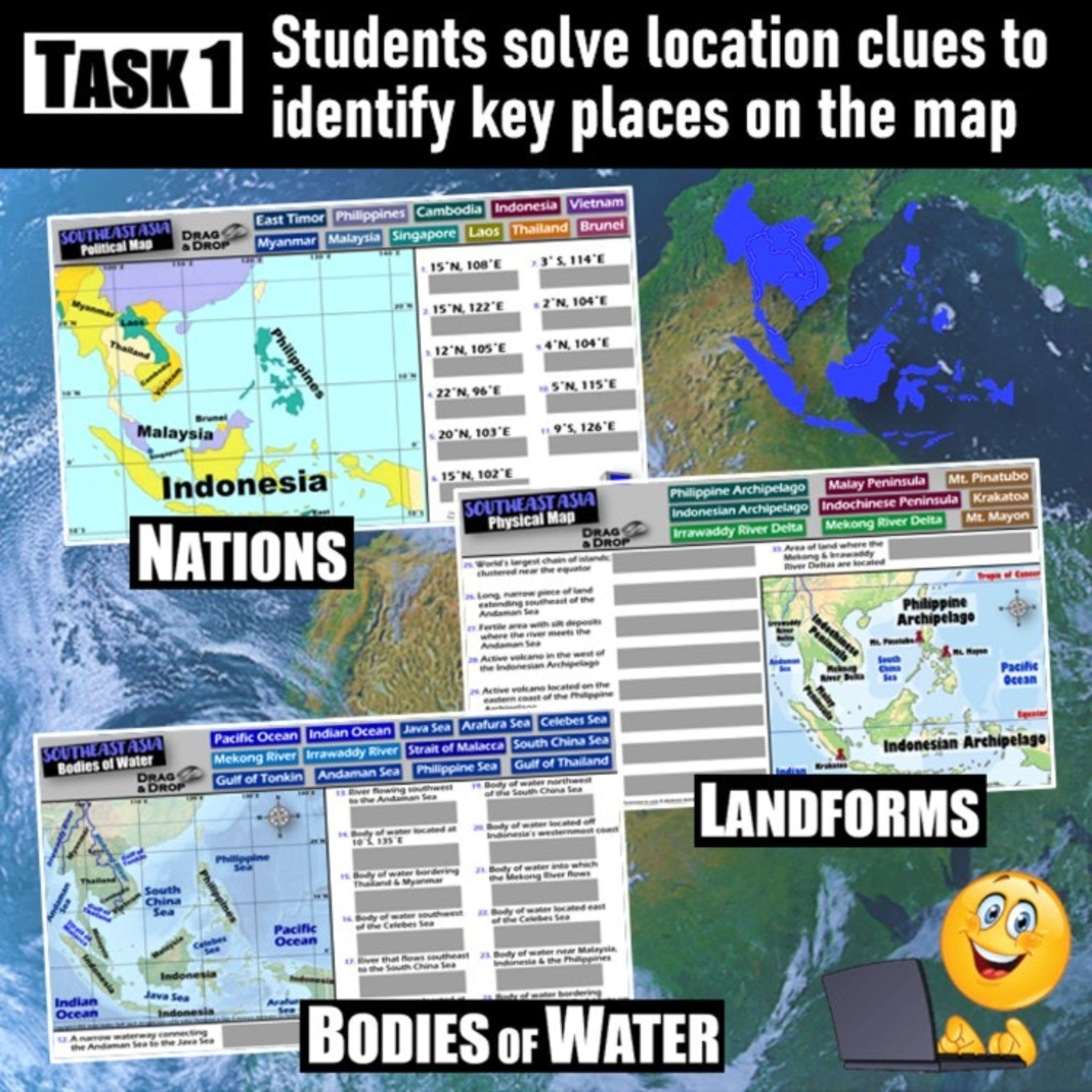 Southeast Asia Geography Map NGS Southeastern Asia Wall Map