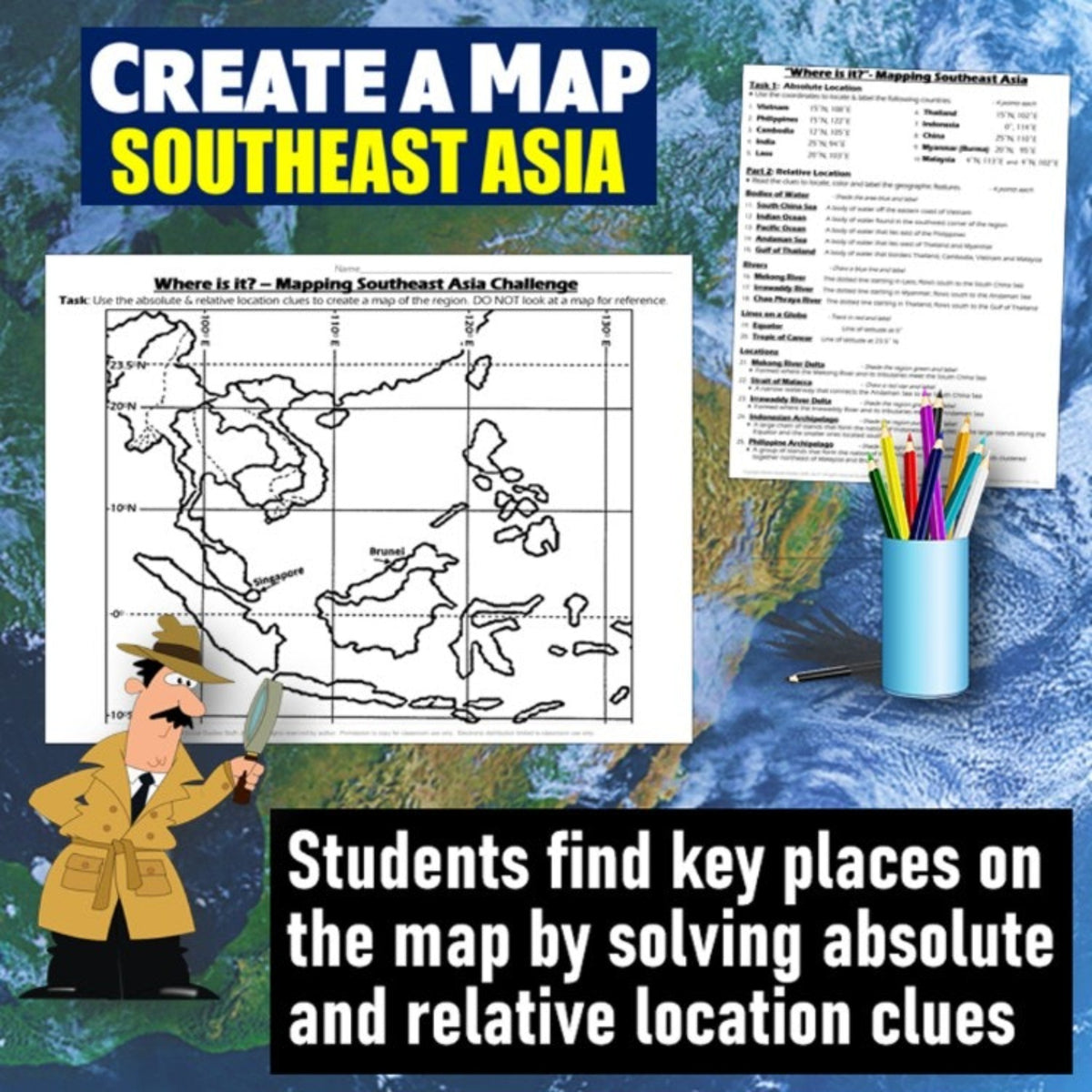 Southeast Asia Create a Map Worksheet - Where is it? Geography & Locat ...