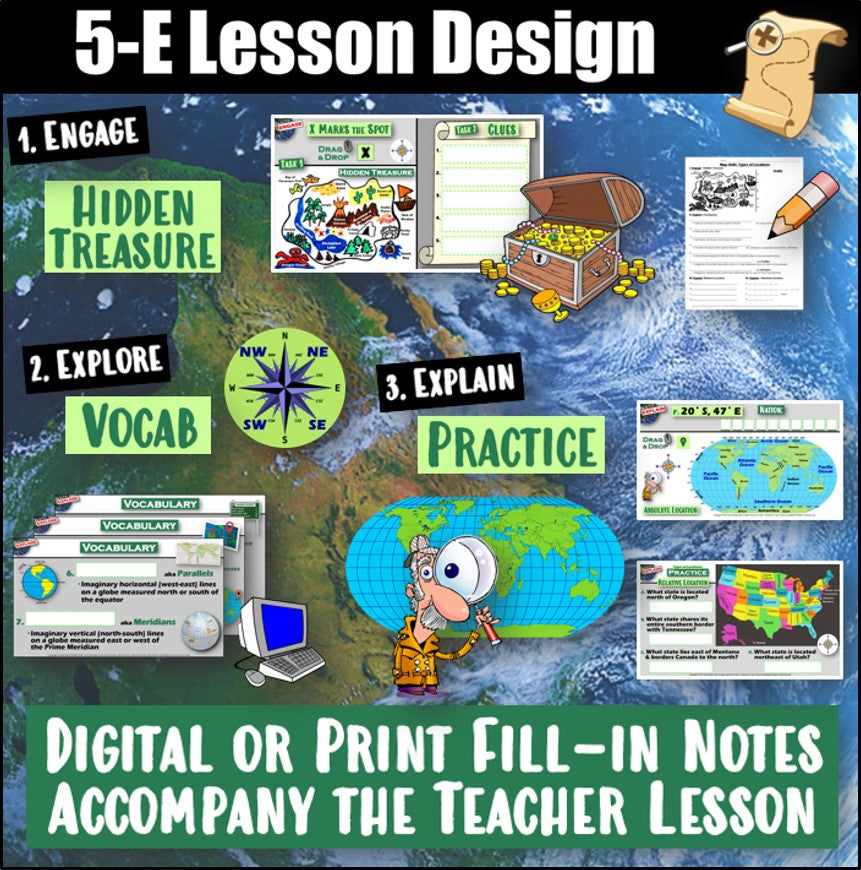 Explore Absolute and Relative Locations 5-E Lesson | Map Practice | Go ...